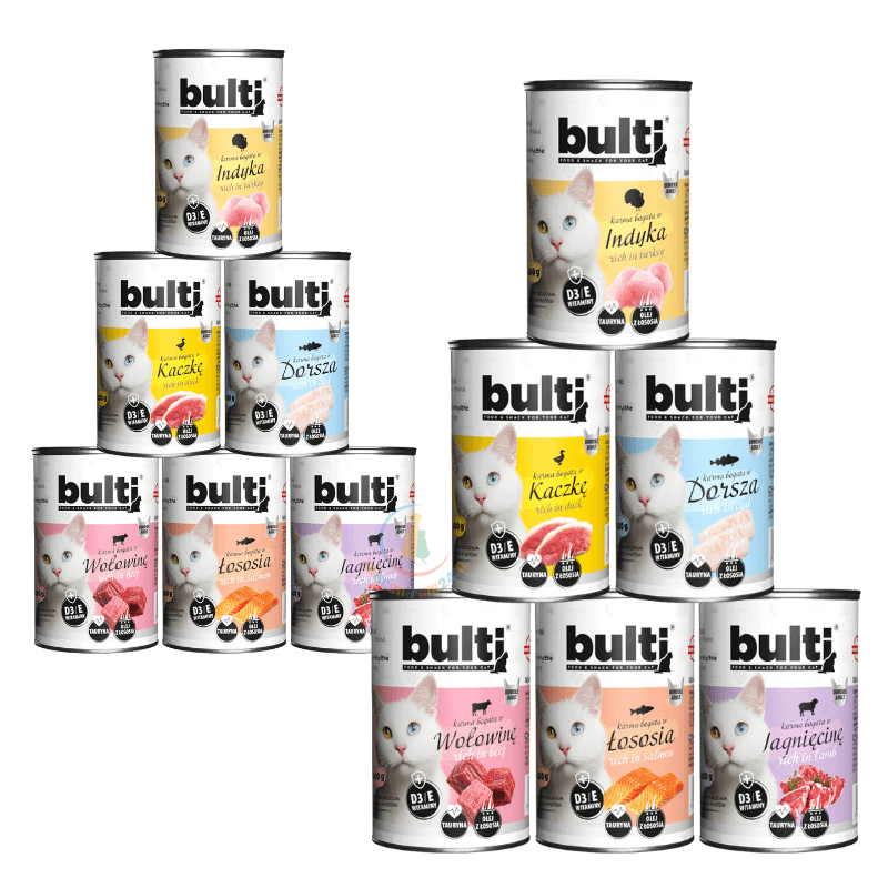 BULTI Mokra Karma dla Kota Mix Smaków 12 x 400g | Koty \ ODŻYWIANIE \ Karmy mokre Zestawy i ...